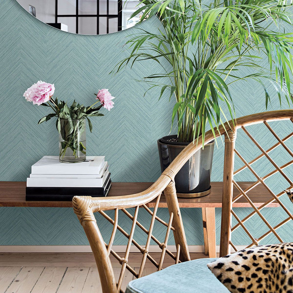 Caladesi Aqua Faux Linen Wallpaper - York Wallcoverings – The WorkRoom