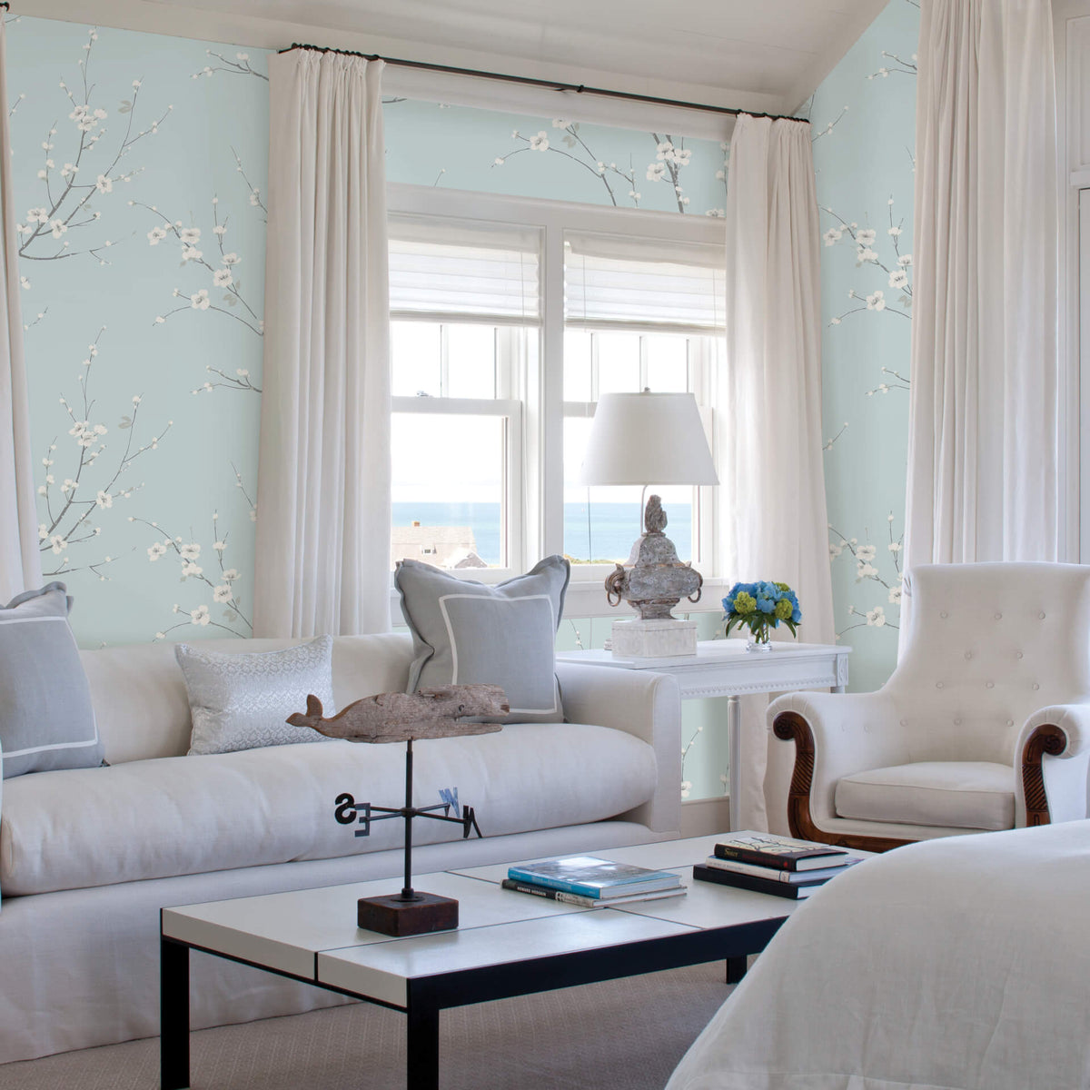 Monterey Sky Blue Floral Branch Wallpaper - York Wallcoverings… | The ...