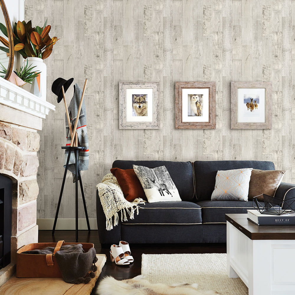 Chebacco Light Grey Wooden Planks Wallpaper - York Wallcoverings - 312 ...