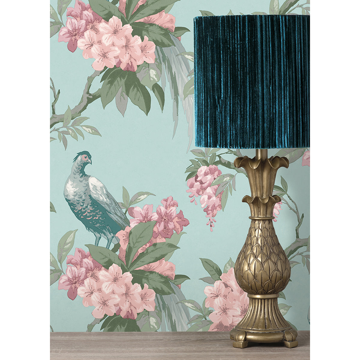 Golden Pheasant Aqua Floral Wallpaper | Brewster M1663 – The WorkRoom