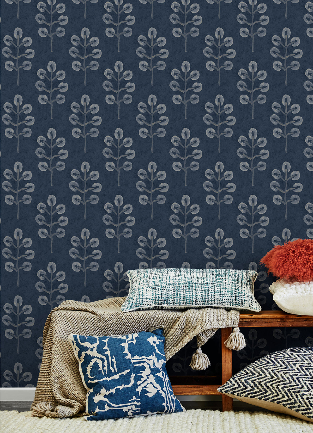 Plum Tree Dark Blue Botanical Wallpaper - York Wallcoverings - 3124-13 ...