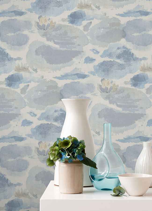 Water Lily Blue Peel & Stick Wallpaper | NUS6419 – The WorkRoom