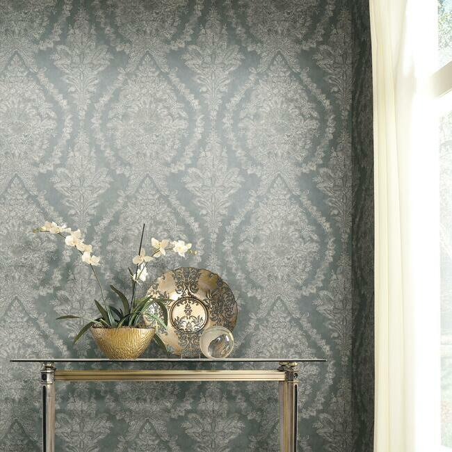Charleston Damask Wallpaper- Grey - York Wallcoverings – The WorkRoom
