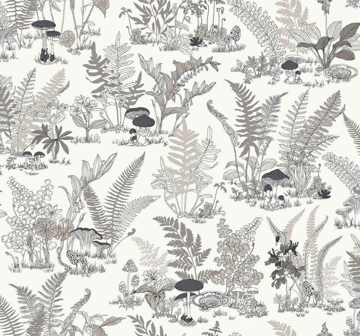 Mushroom Garden Toile Black & Grey Wallpaper | York Wallcoverings ...