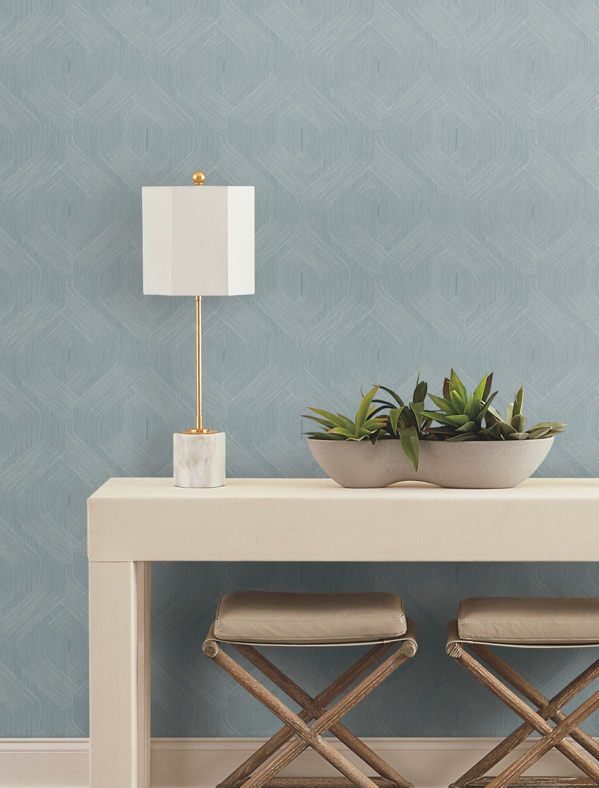 Fine Line Geometric Wallpaper- Blue - York Wallcoverings - NT6194 – The ...