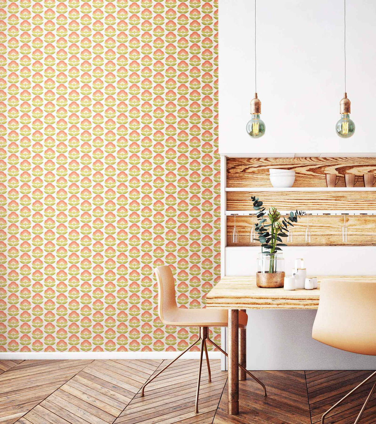 Retro Flower Apricot Mix Peel and Stick Wallpaper | HWA1169PU – The ...