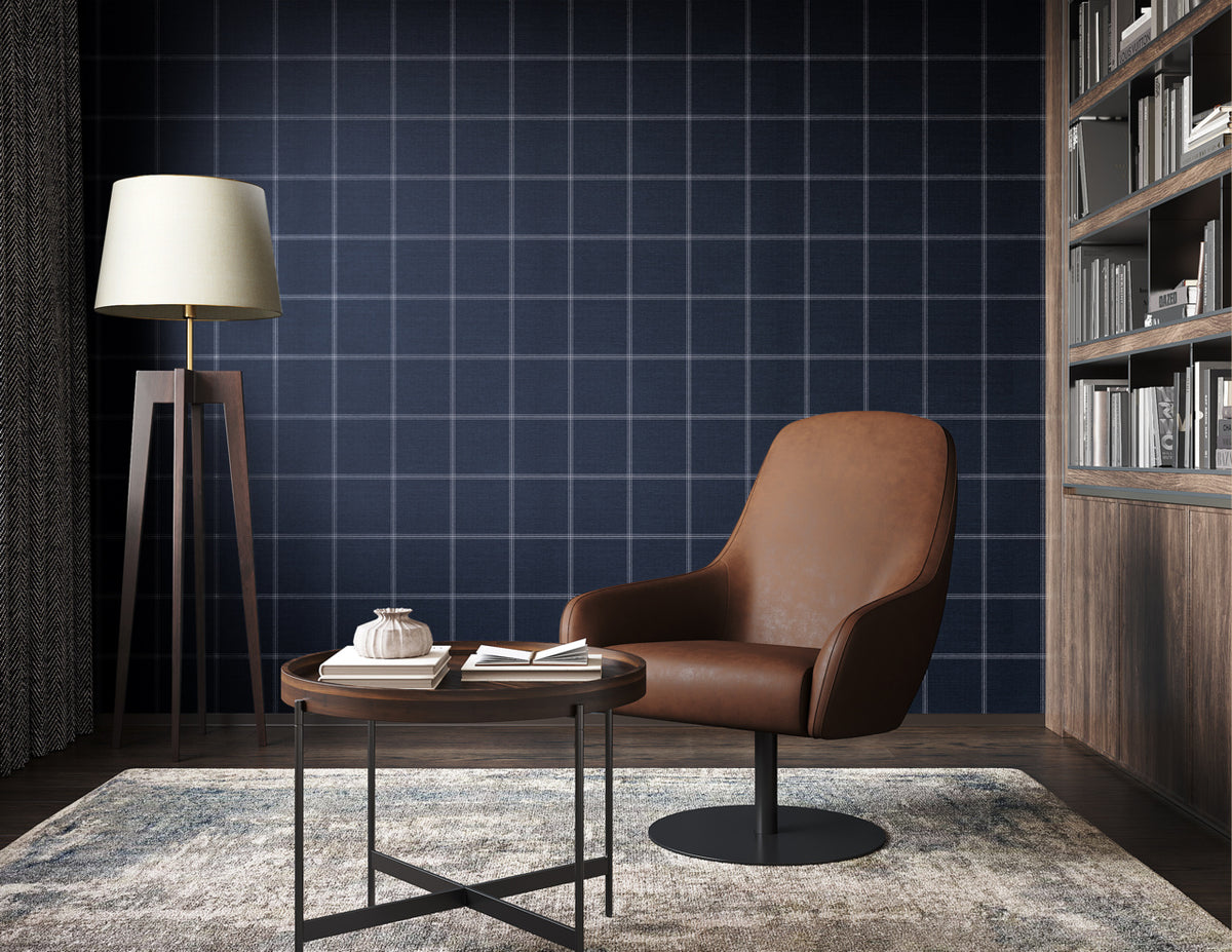 Jackson Plaid White and Navy on Canvas Linen - Phillip Jeffries 10707 ...